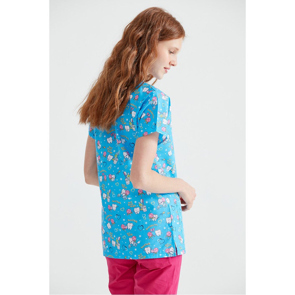 Unisex Tooth Patterned Scrub Top Only, V Neck Nurse Scrub Top, Medical ...