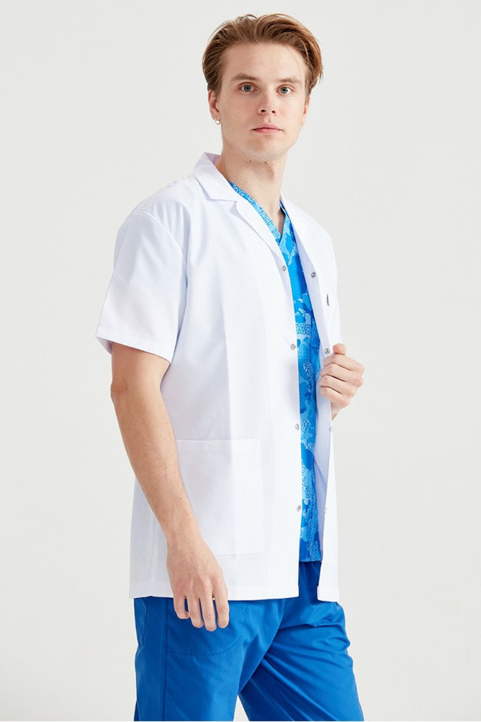 Men's Medical White Short Sleeves Lab Coat, Doctor Dentist Surgeon ...