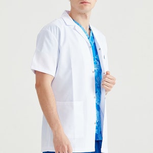 Men's Medical White Short Sleeves Lab Coat, Doctor Dentist Surgeon ...