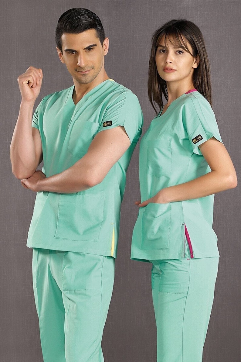 Water Green Scrub Set, V Neck Scrub Set, Comfortable RN MSN Medical ...