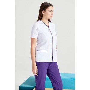Trimmed White Scrub Set, Nurse Scrub With Zip, Medical Scrub, Women's ...