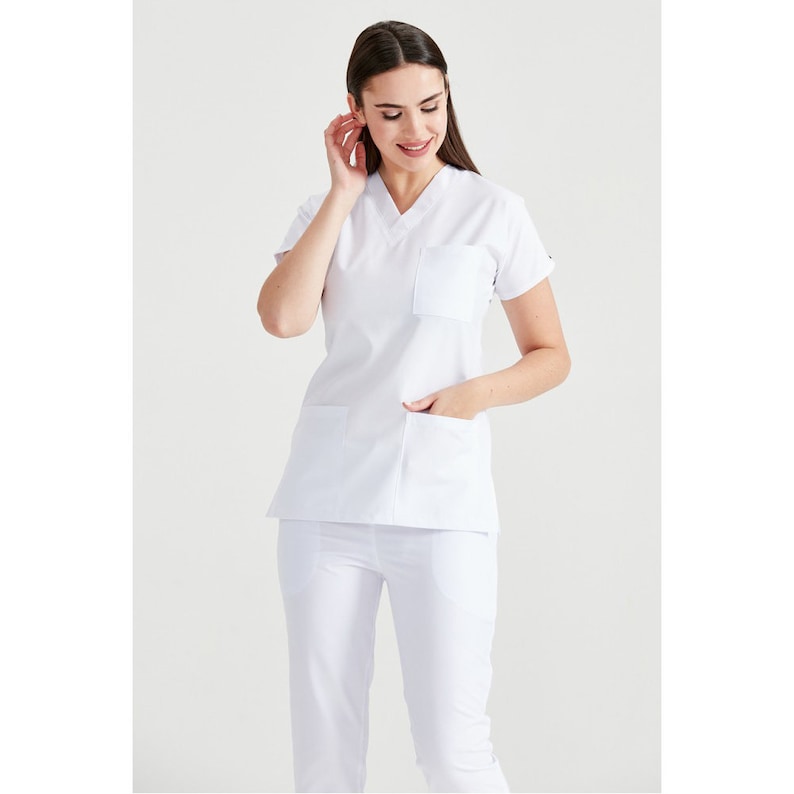White Scrub Set, V Neck Nurse Scrub, Medical Scrub, Women's Scrub Set ...