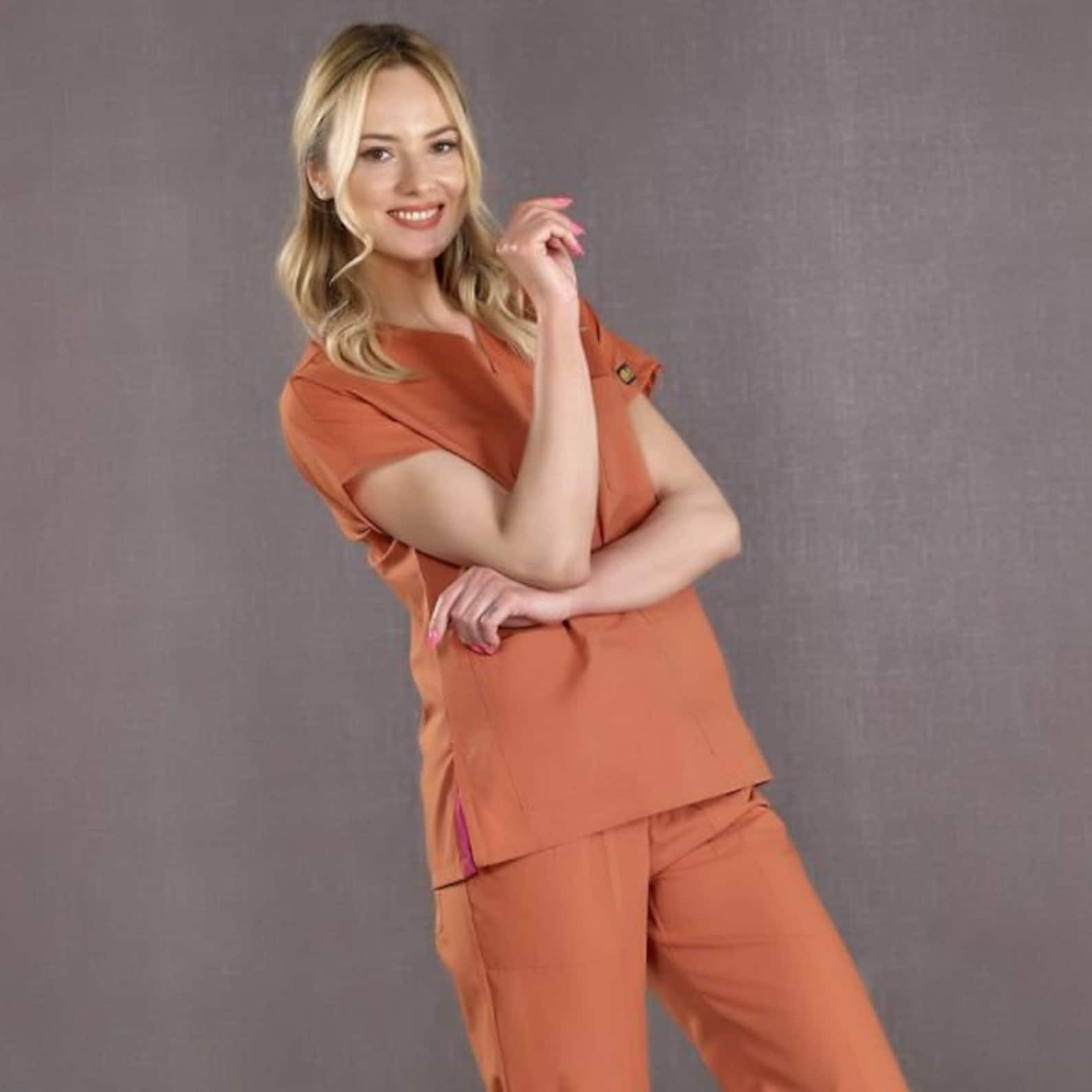 Terracotta Brick Color Scrub Set, V Neck Scrub Set, Comfortable RN MSN ...