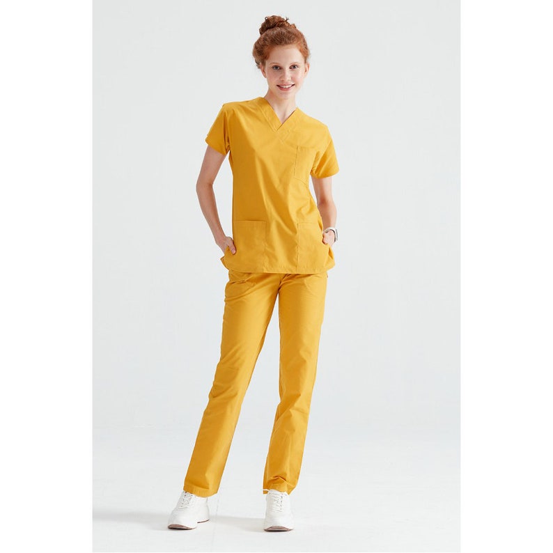 Yellow Color Scrub Set, V Neck Nurse Scrub, Women's Scrub Set, Scrub ...
