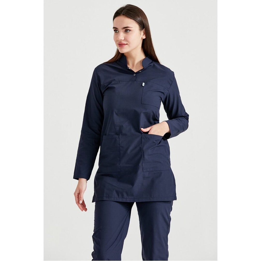 Dark Blue Modest Scrub Set, Muslim Nurse Scrub, Medical Scrub, Women's ...