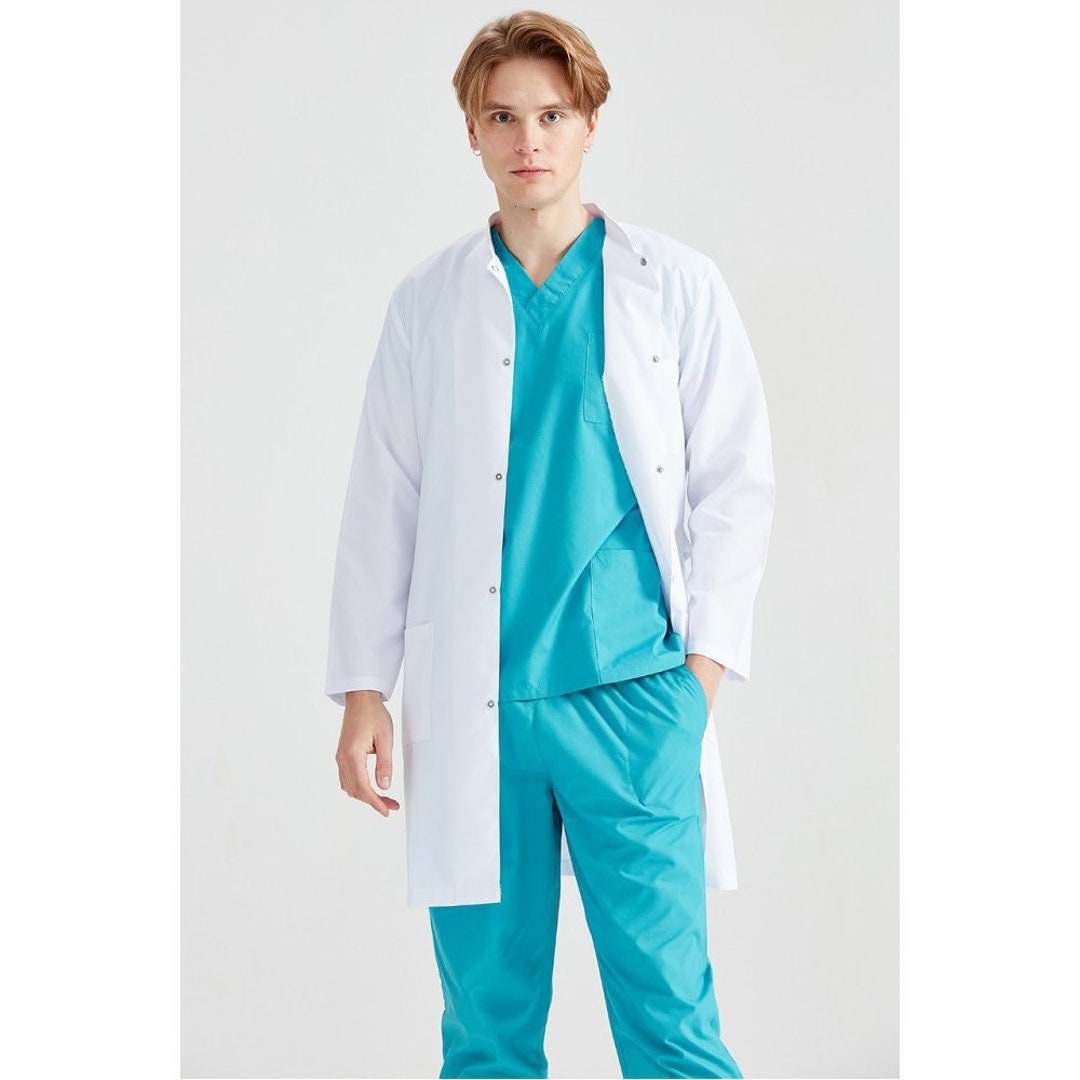 Men's Long Sleeves Medical White Lab Coat, Doctor Dentist Surgeon ...