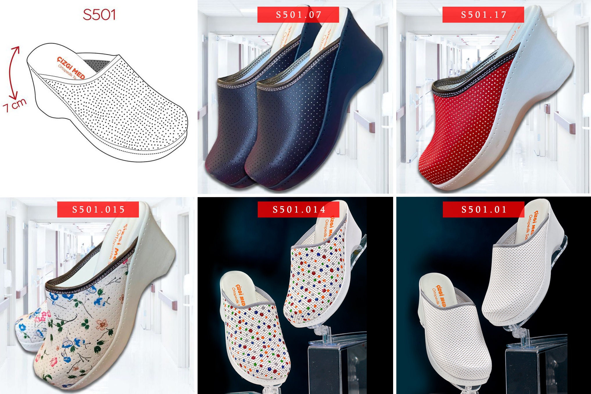 Women's High Hill White Navy Blue Red Flower Patterned Orthopedic ...