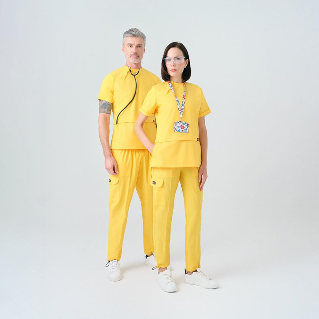 Bright Yellow Medical Scrub Set – Unisex Uniform in Flexible Elastane ...