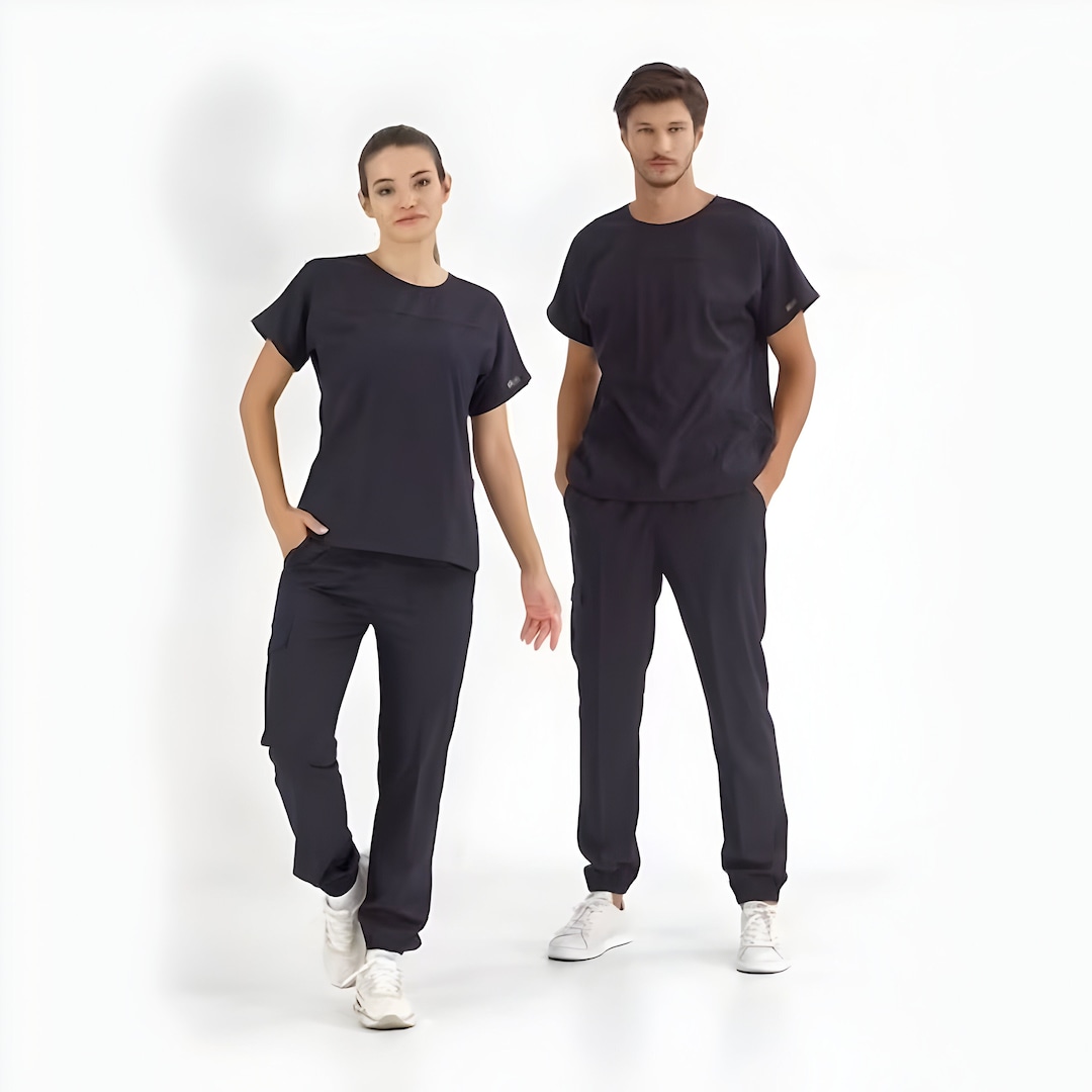 Unisex Crew Neck Scrub Set, Jogger Scrubs, Dark Blue Scrub Set ...