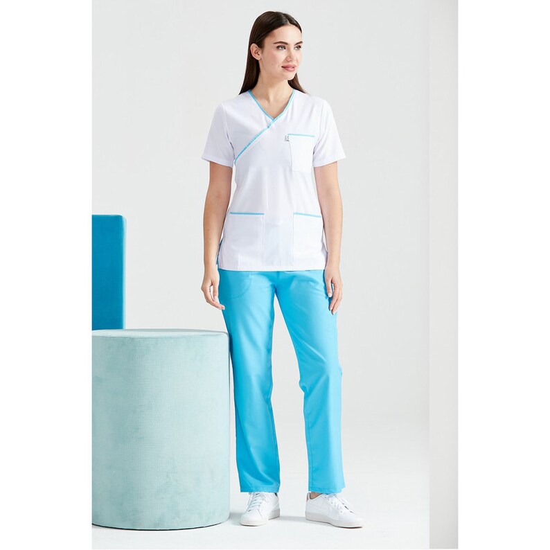 Trimmed White Scrub Set, Nurse Scrub With Trim, Medical Scrub, Women's ...