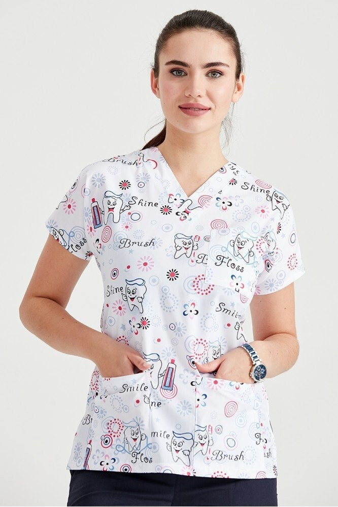 Unisex Dental Scrub Top Only, V Neck Nurse Scrub Top, Dentist Medical ...