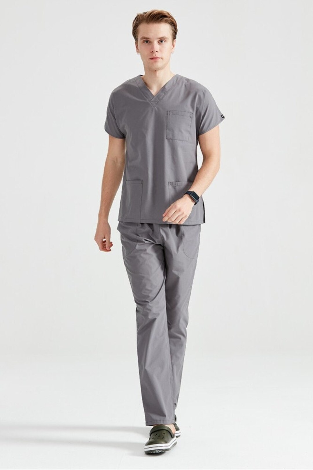 Men's Dark Gray Scrub Set, V Neck Nurse Scrub, Medical Scrub, Scrub Set ...