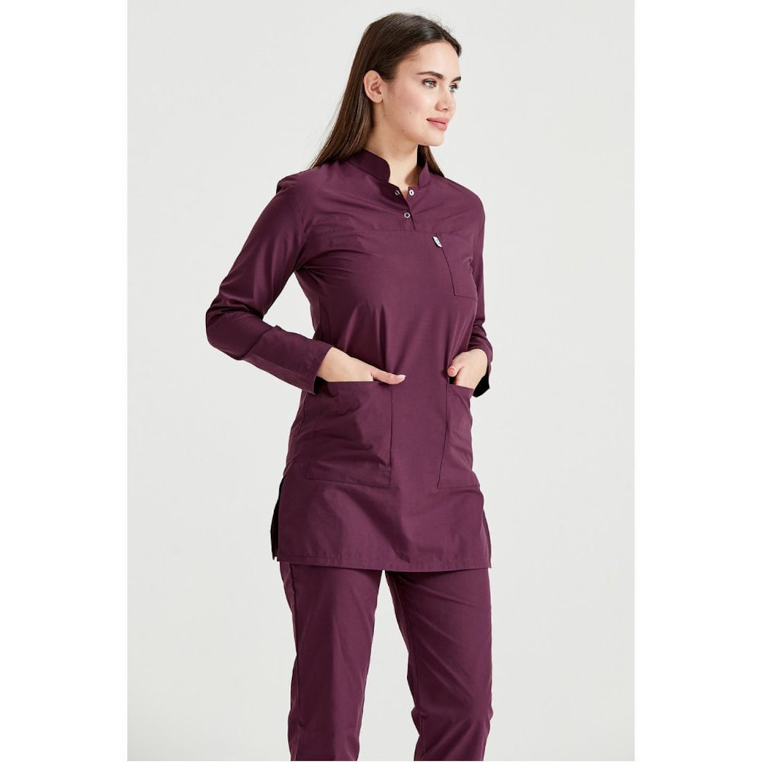 Plum Color Modest Scrub Set, Muslim Nurse Scrub, Medical Scrub, Women's ...