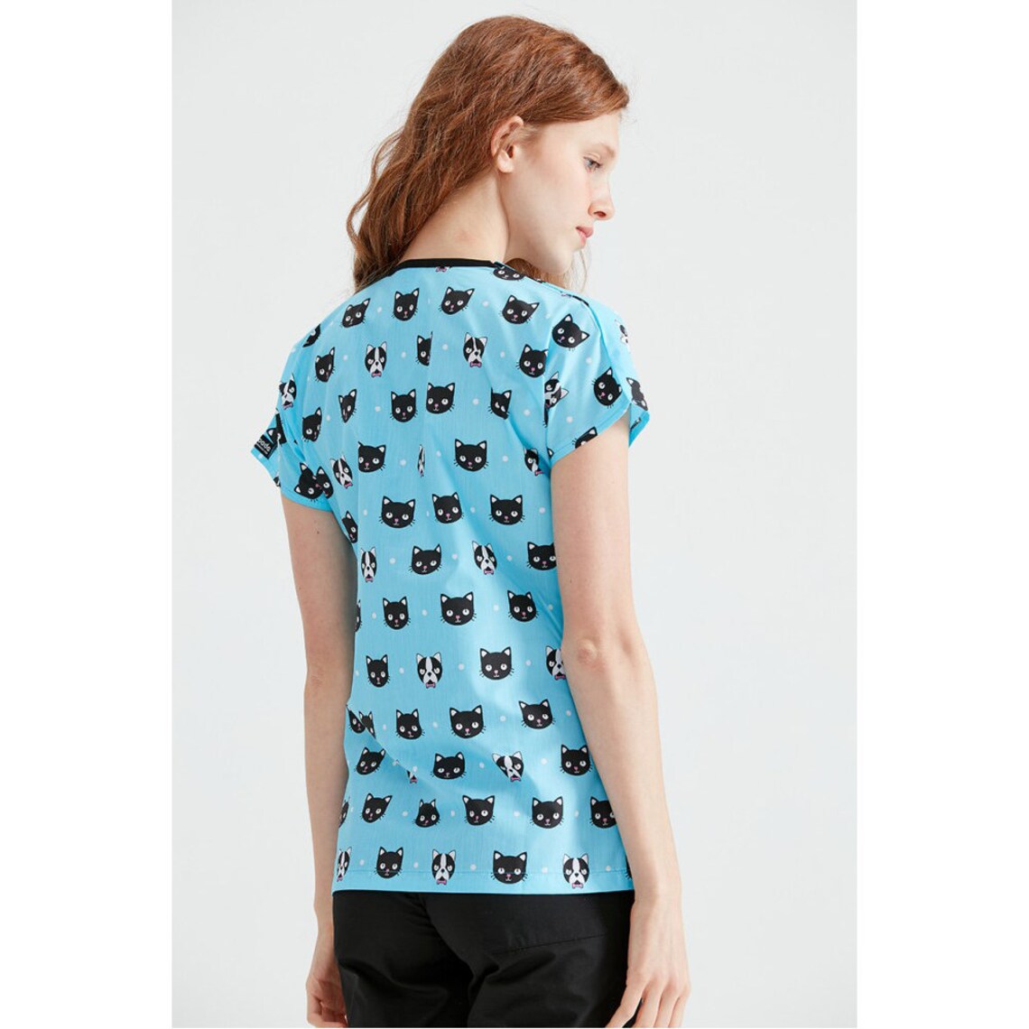 Unisex Cat Patterned Scrub Top Only, V Neck Nurse Scrub Top, Medical ...