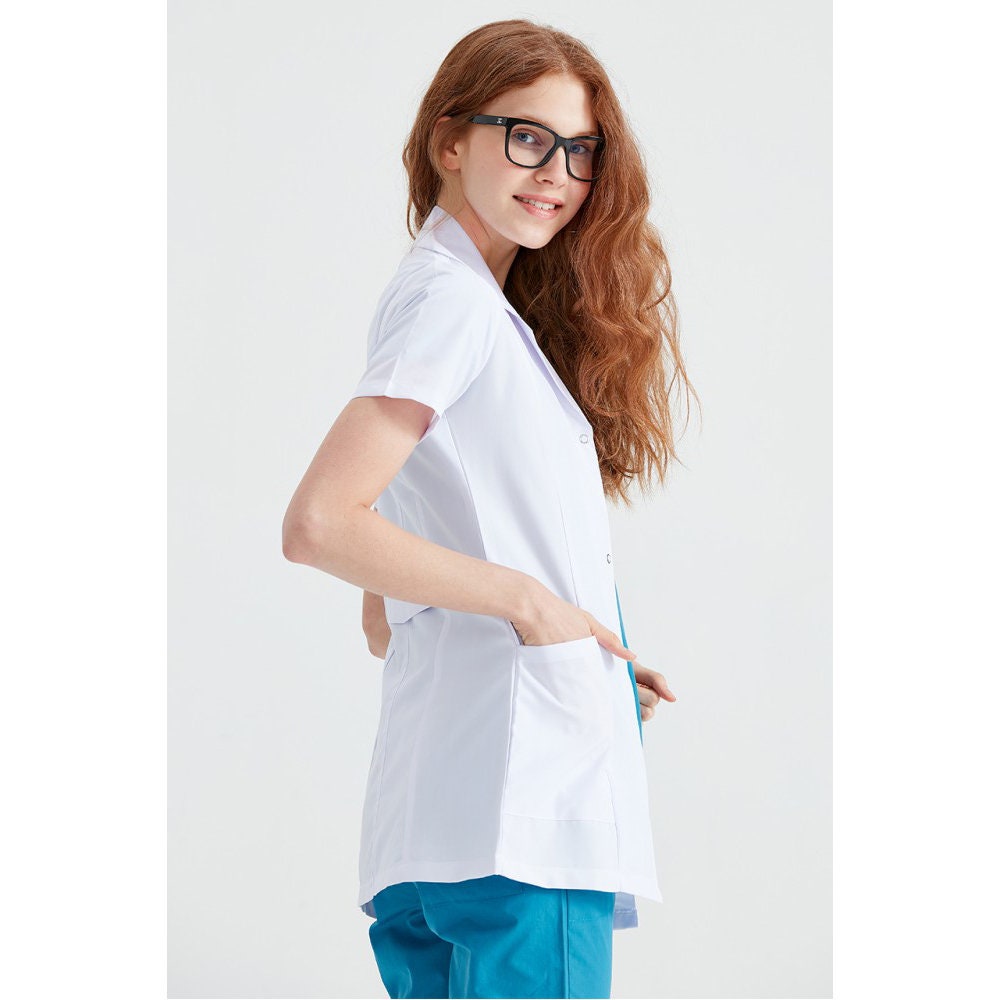 Women's Short Sleeves Medical White Lab Coat, Doctor Dentist Surgeon ...