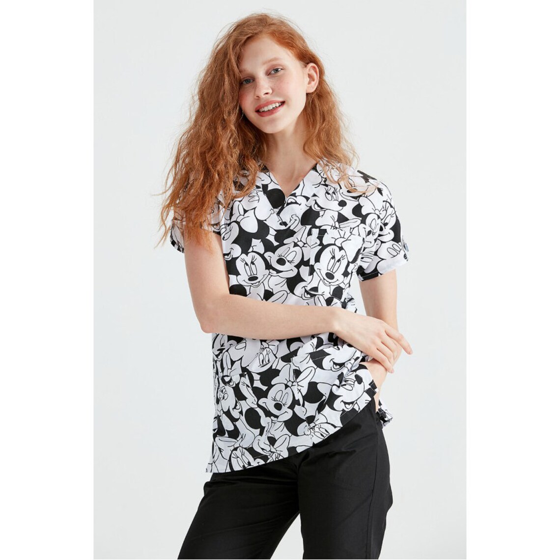 Unisex Mickey Mouse Patterned Scrub Set, V Neck Scrub Set, Comfortable ...