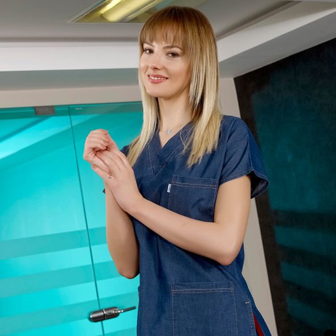 Real Jean Denim Scrub Set, V Neck Scrub Set, Comfortable RN MSN Medical ...