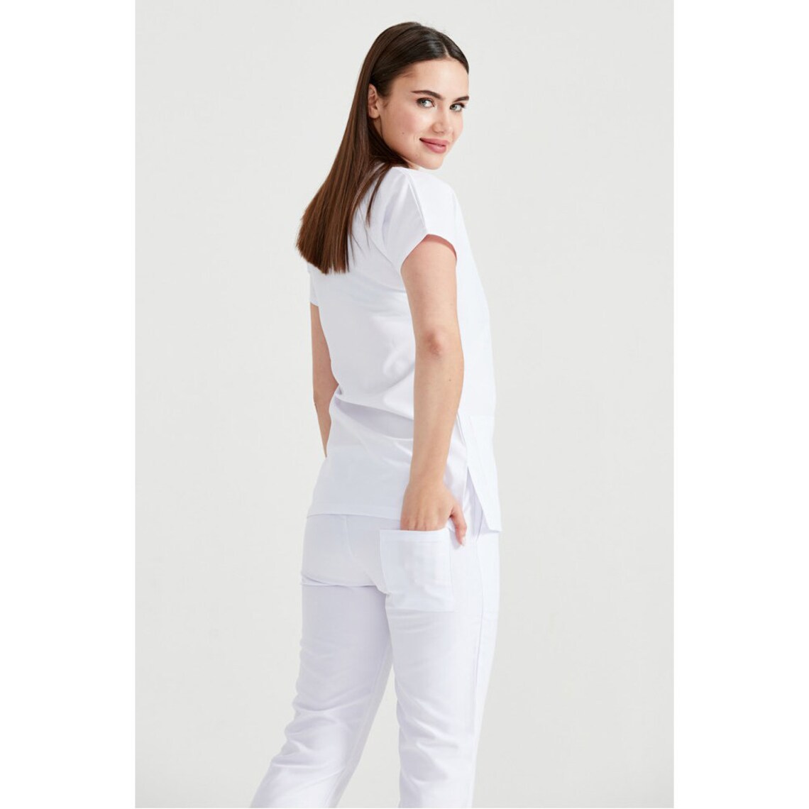 White Scrub Set, V Neck Nurse Scrub, Medical Scrub, Women's Scrub Set ...
