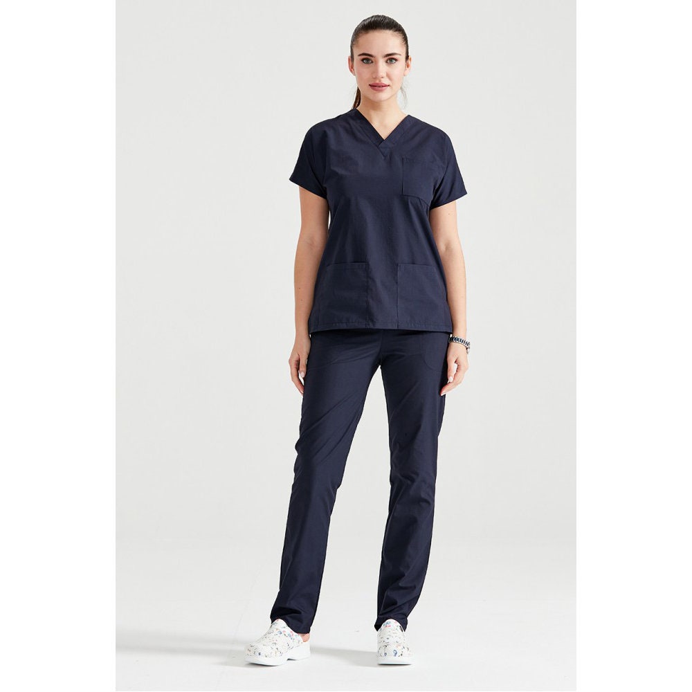 Dark Blue Scrub Set, Comfortable Nurse Scrub, Nurse Dress, Women's ...