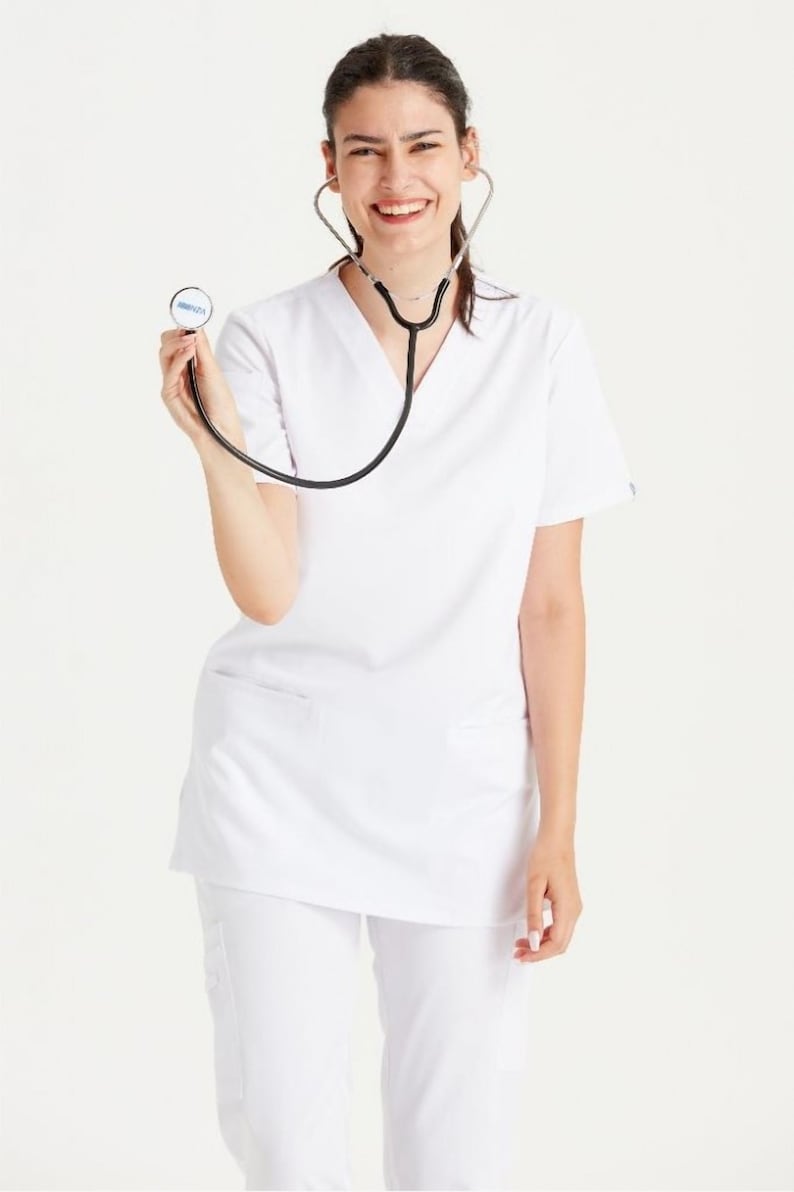 White Scrub Set, Nurse Scrub, Medical Women's Scrub Set Uniform, Nurse ...