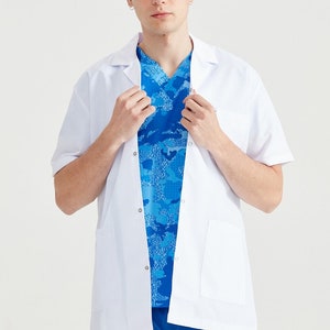 Men's Medical White Short Sleeves Lab Coat, Doctor Dentist Surgeon ...