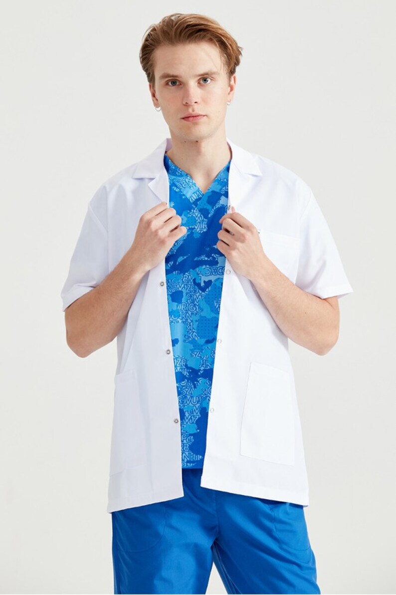 Men's Medical White Short Sleeves Lab Coat, Doctor Dentist Surgeon ...