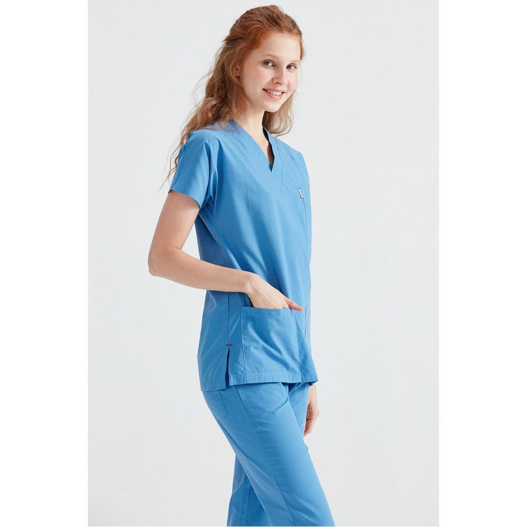Parliament Blue Scrub Set, Comfortable Nurse Scrub, Nurse Dress, Women ...