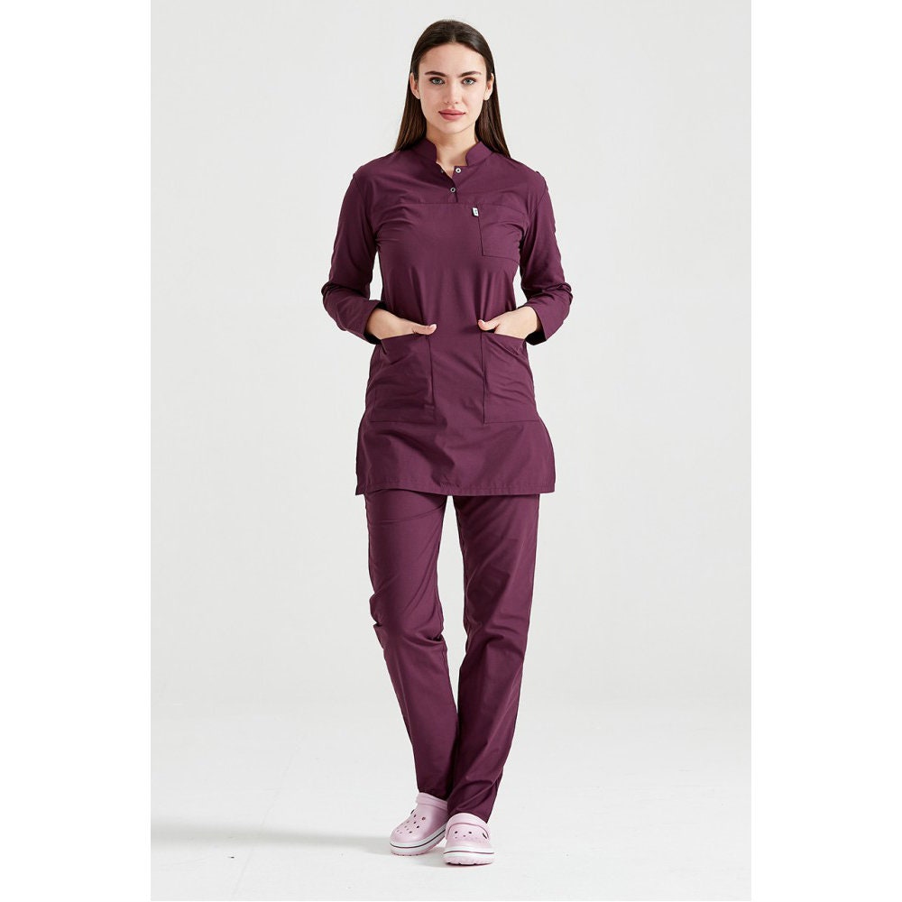 Plum Color Modest Scrub Set, Muslim Nurse Scrub, Medical Scrub, Women's ...