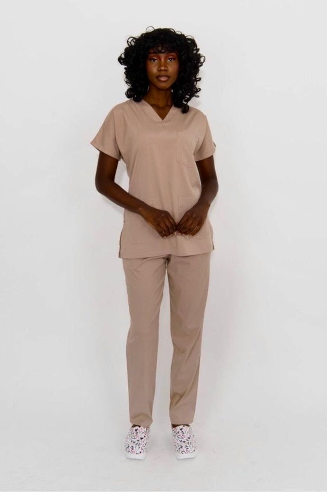 Dark Beige Scrub Set, V Neck Nurse Scrub, Medical Scrub, Scrub Set ...