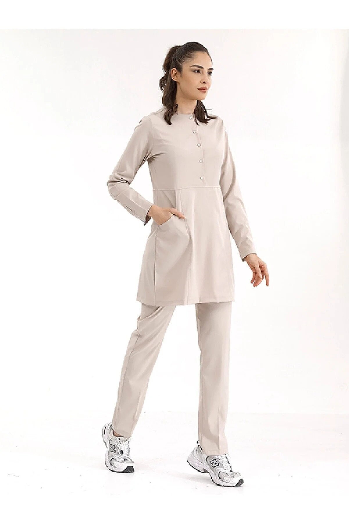 Modest and Comfortable: Cream Muslim Nurse Scrub Set for Women in the ...