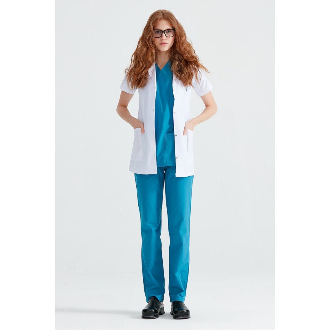 Women's Short Sleeves Medical White Lab Coat, Doctor Dentist Surgeon ...