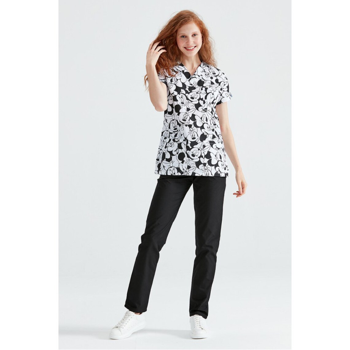 Unisex Mickey Mouse Patterned Scrub Set, V Neck Scrub Set, Comfortable ...