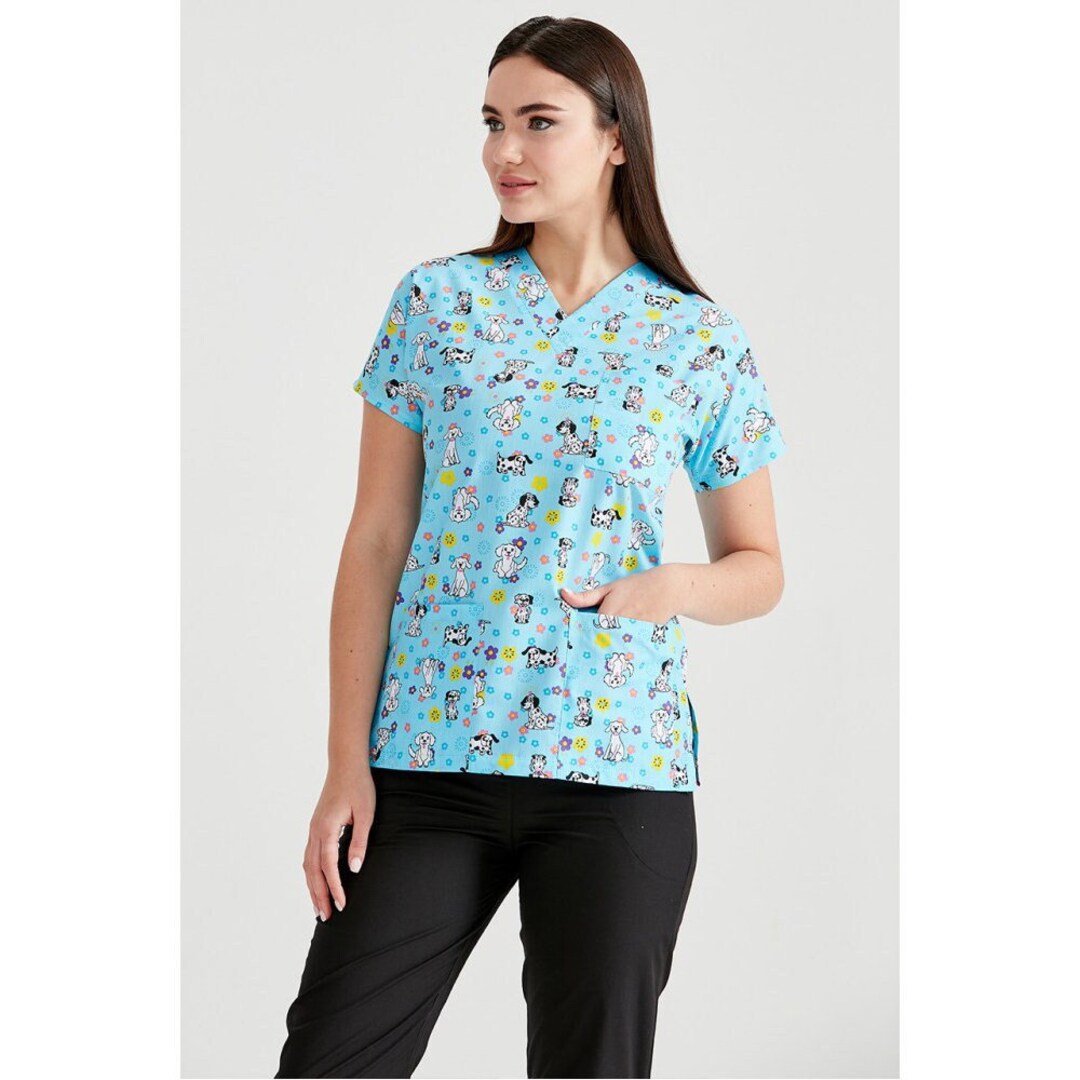 Unisex Dog Patterned Scrub Set, V Neck Dentist Scrub, Dental Medical ...