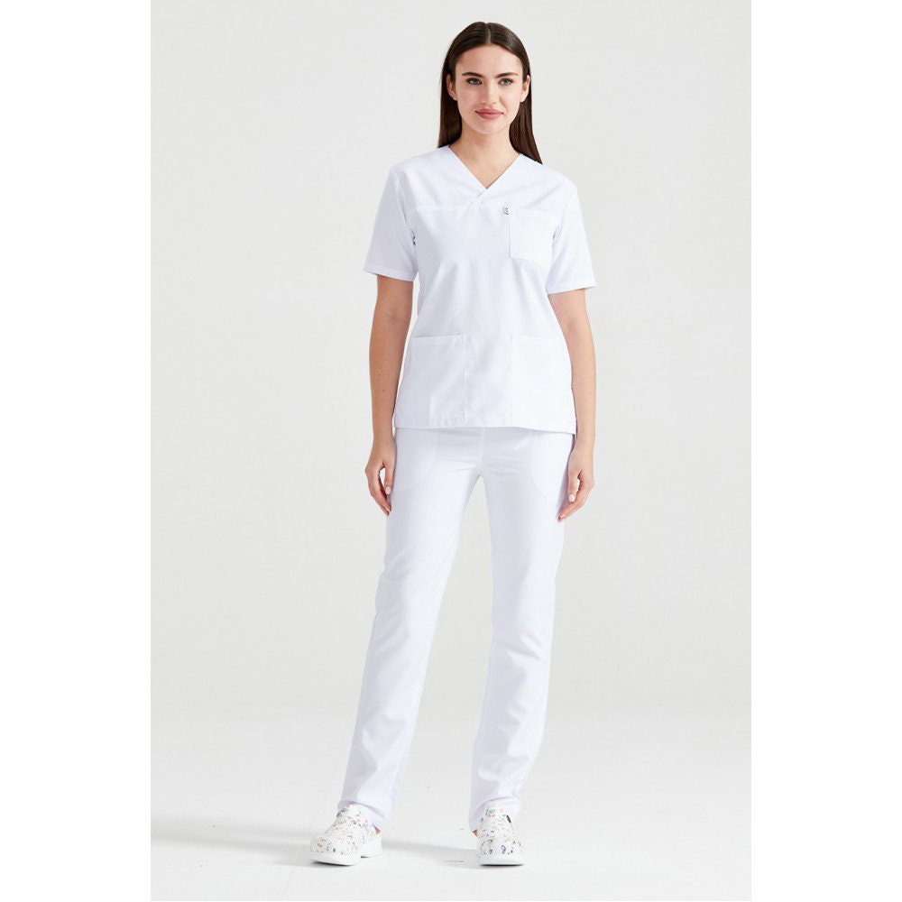 White Scrub Set, V Neck Nurse Scrub, Medical Scrub, Women's Scrub Set ...