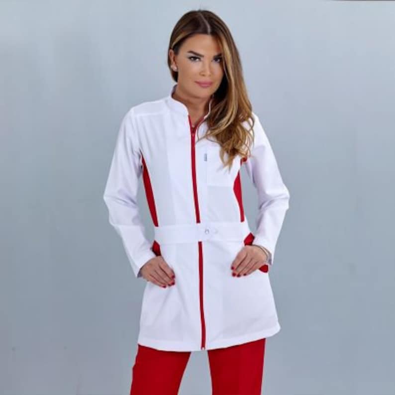 XL White Long Sleeve Scrub Set, Zip up Nurse Scrub, Medical Scrub ...