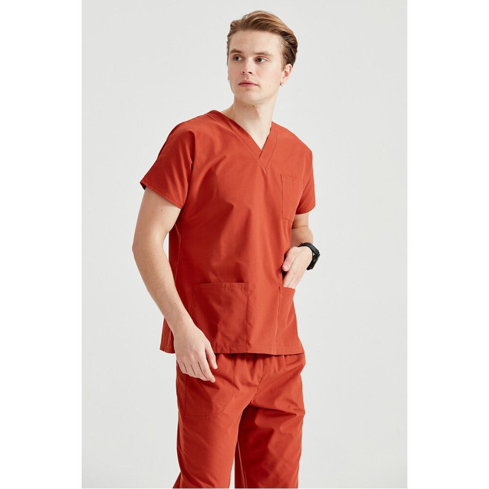 Brick Color Scrub Set, V Neck Nurse Scrub, Medical Scrub, Scrub Set Men ...