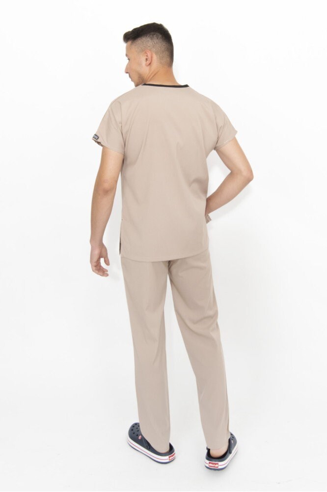 Men's Beige Scrub Set, V Neck Nurse Scrub, Medical Scrub, Scrub Set ...