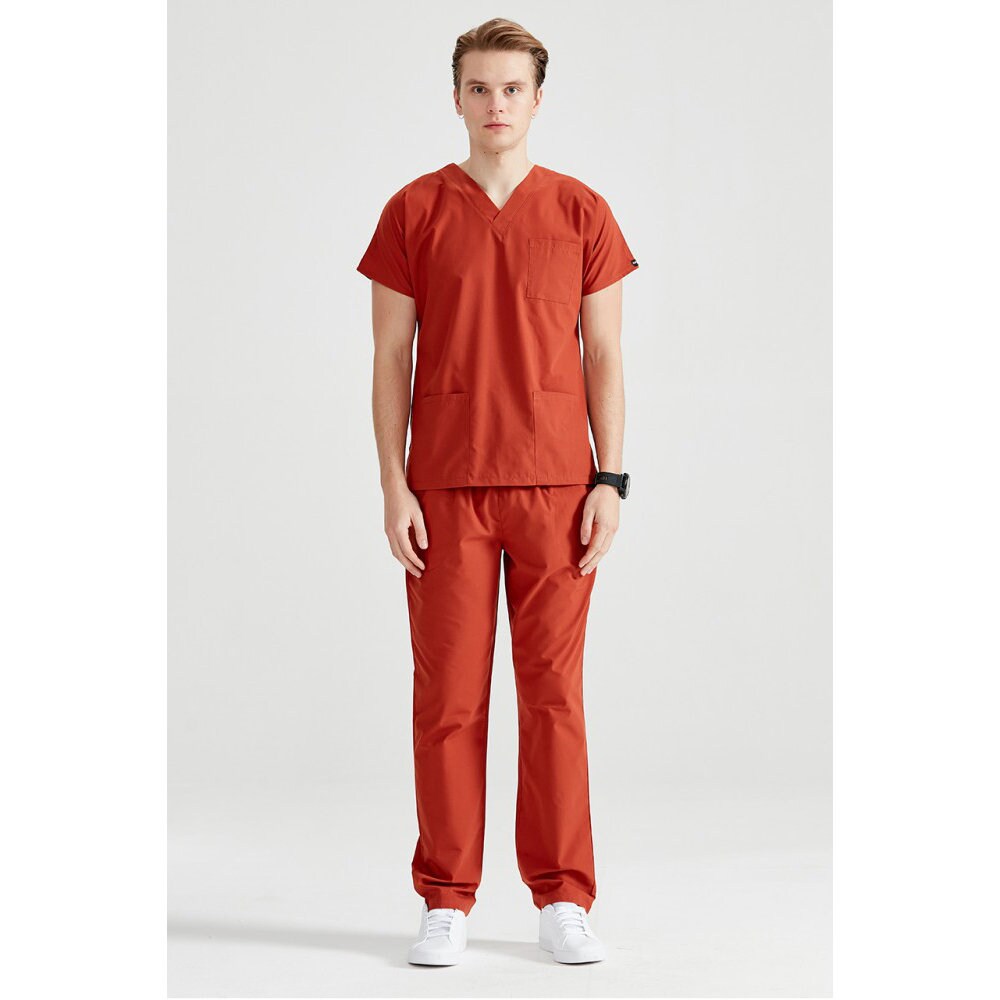 Brick Color Scrub Set, V Neck Nurse Scrub, Medical Scrub, Scrub Set Men ...