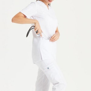 White Scrub Set, Nurse Scrub, Medical Women's Scrub Set Uniform, Nurse ...