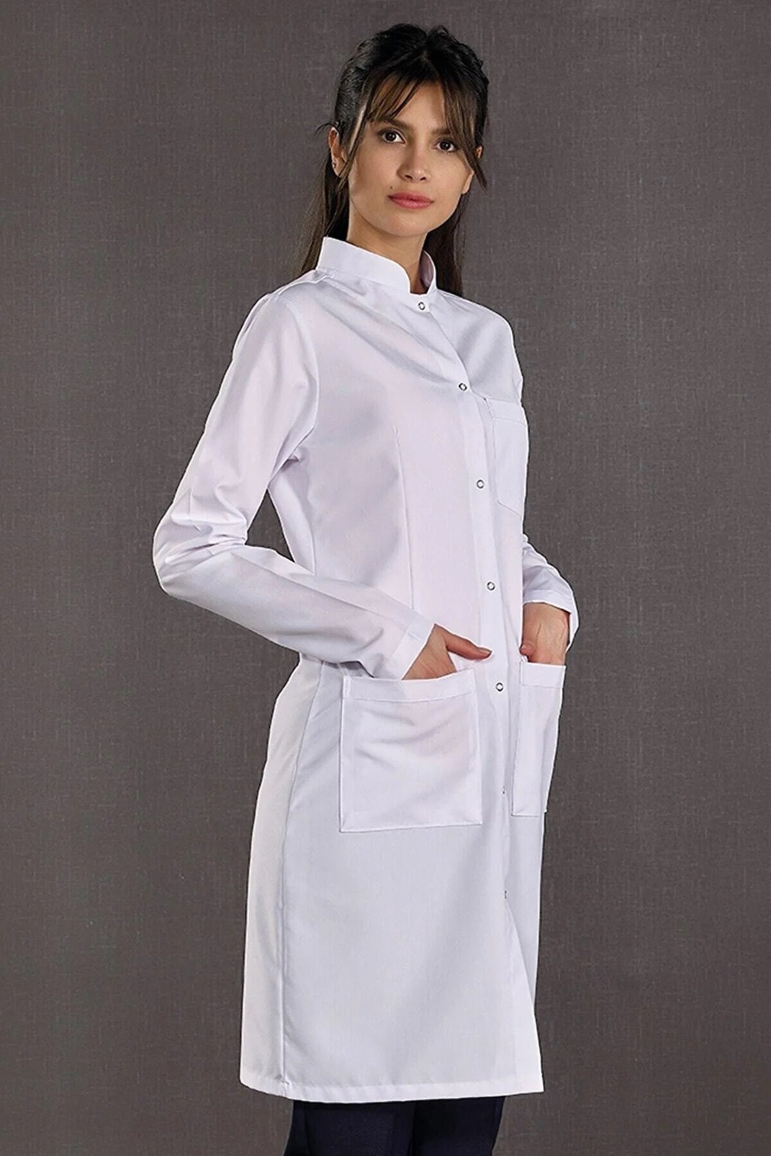 Women's Medical Long Sleeves White Lab Coat, Doctor Dentist Surgeon ...