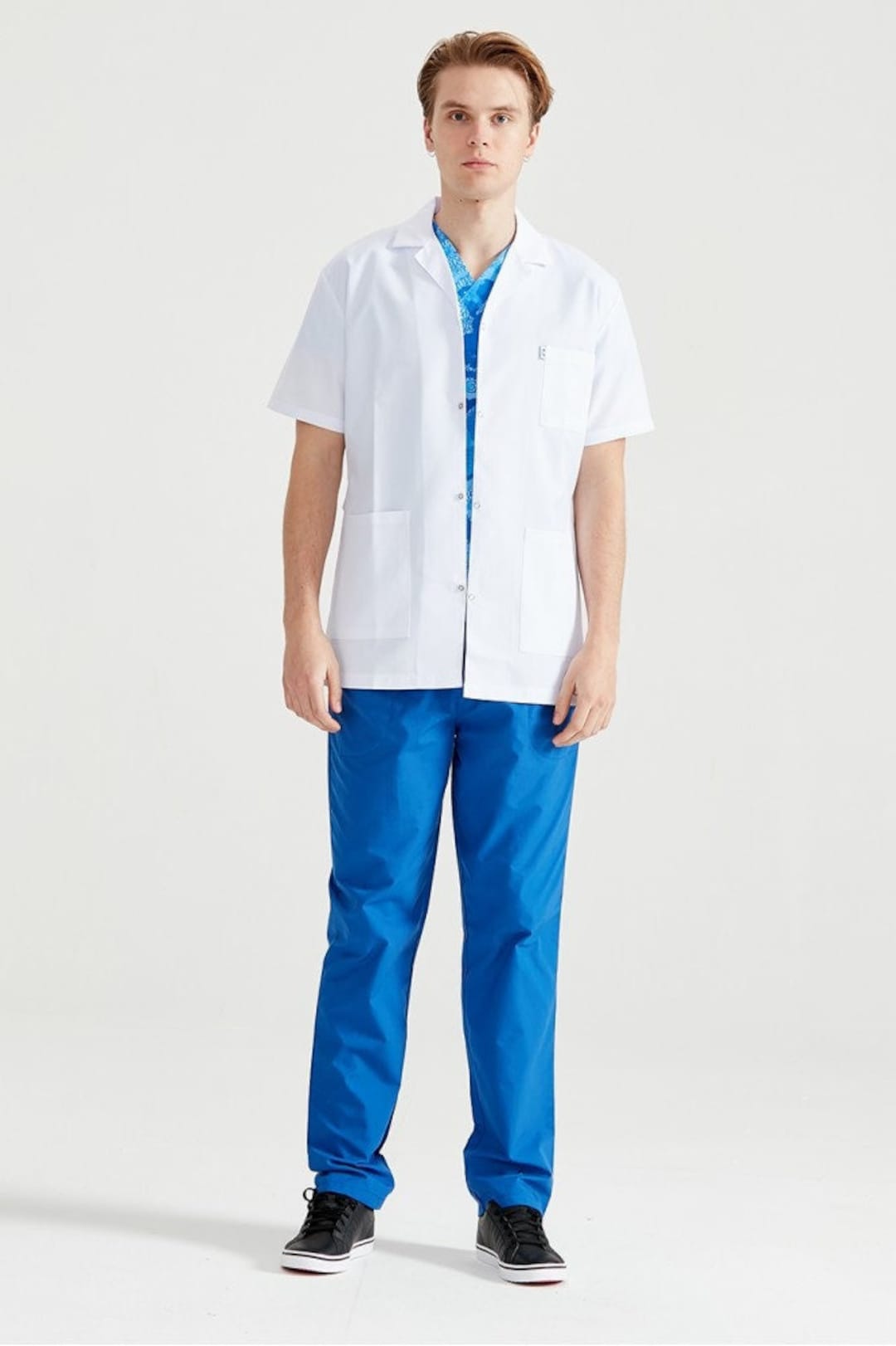 Men's Medical White Short Sleeves Lab Coat, Doctor Dentist Surgeon ...