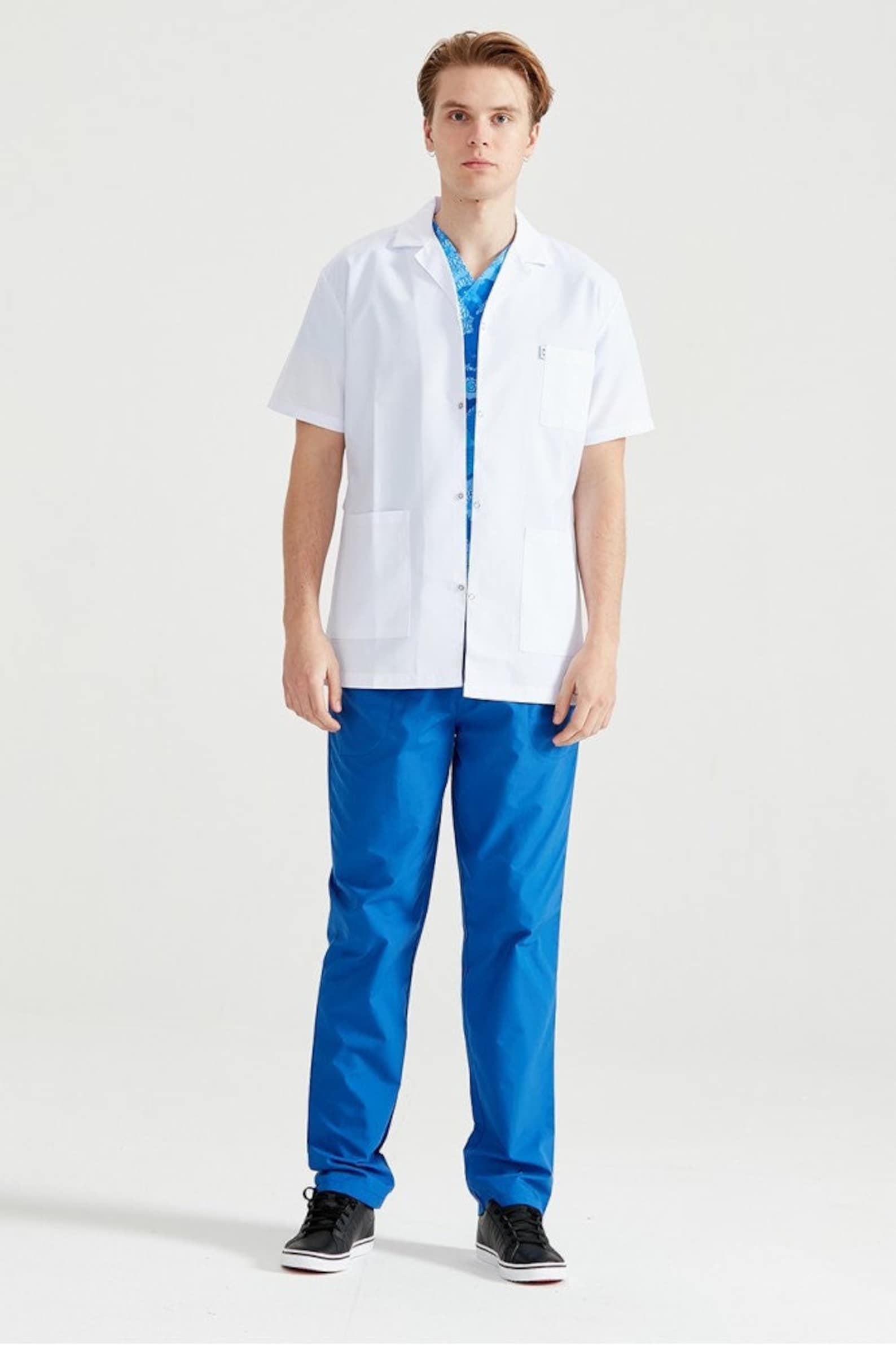 Men's Medical White Short Sleeves Lab Coat, Doctor Dentist Surgeon ...