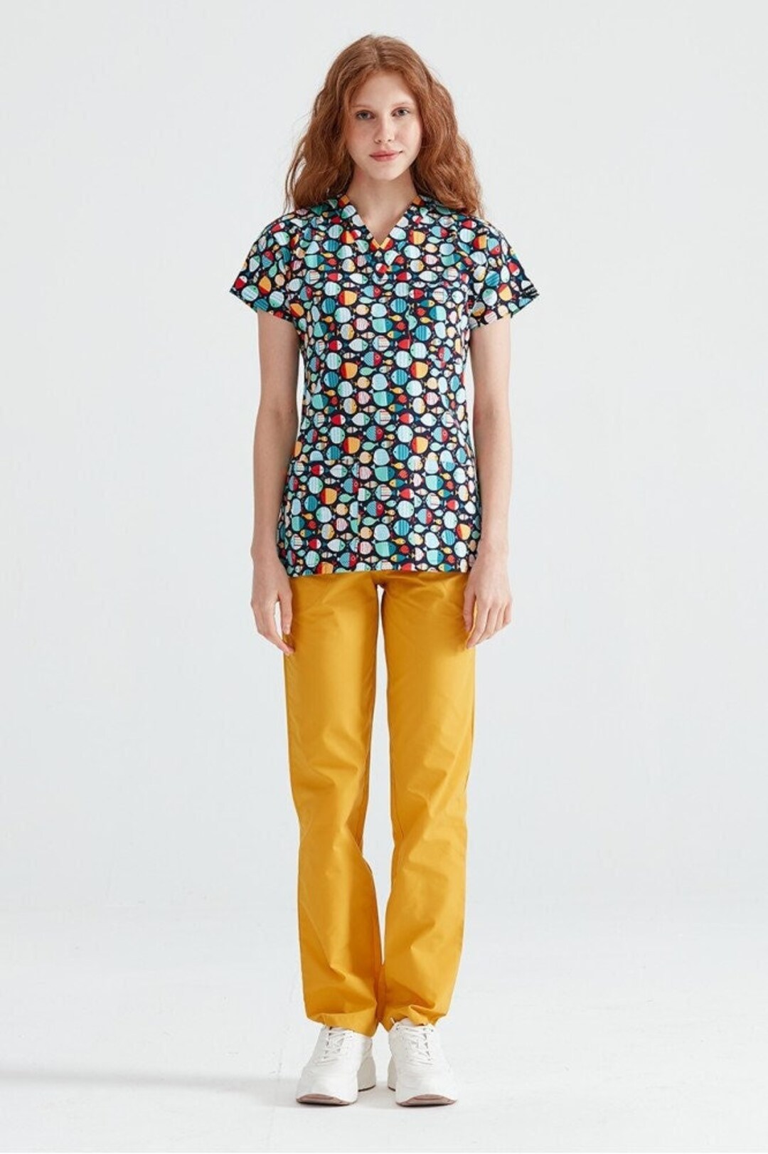 Unisex Fish Patterned Scrub Set, V Neck Scrub Set, Comfortable RN MSN ...