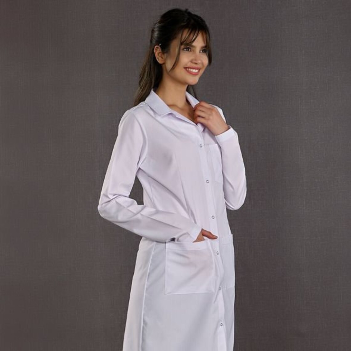 Women's Medical Long Sleeves Alpaca White Lab Coat, Doctor Dentist ...