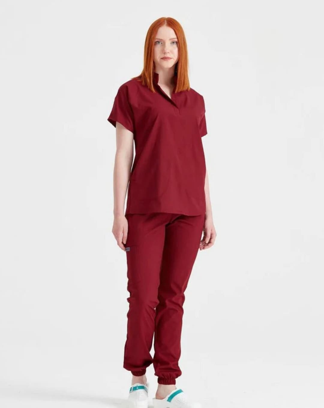 Burgundy Maroon Color Scrub Set, Judge Neck Nurse Scrub, Medical Women ...