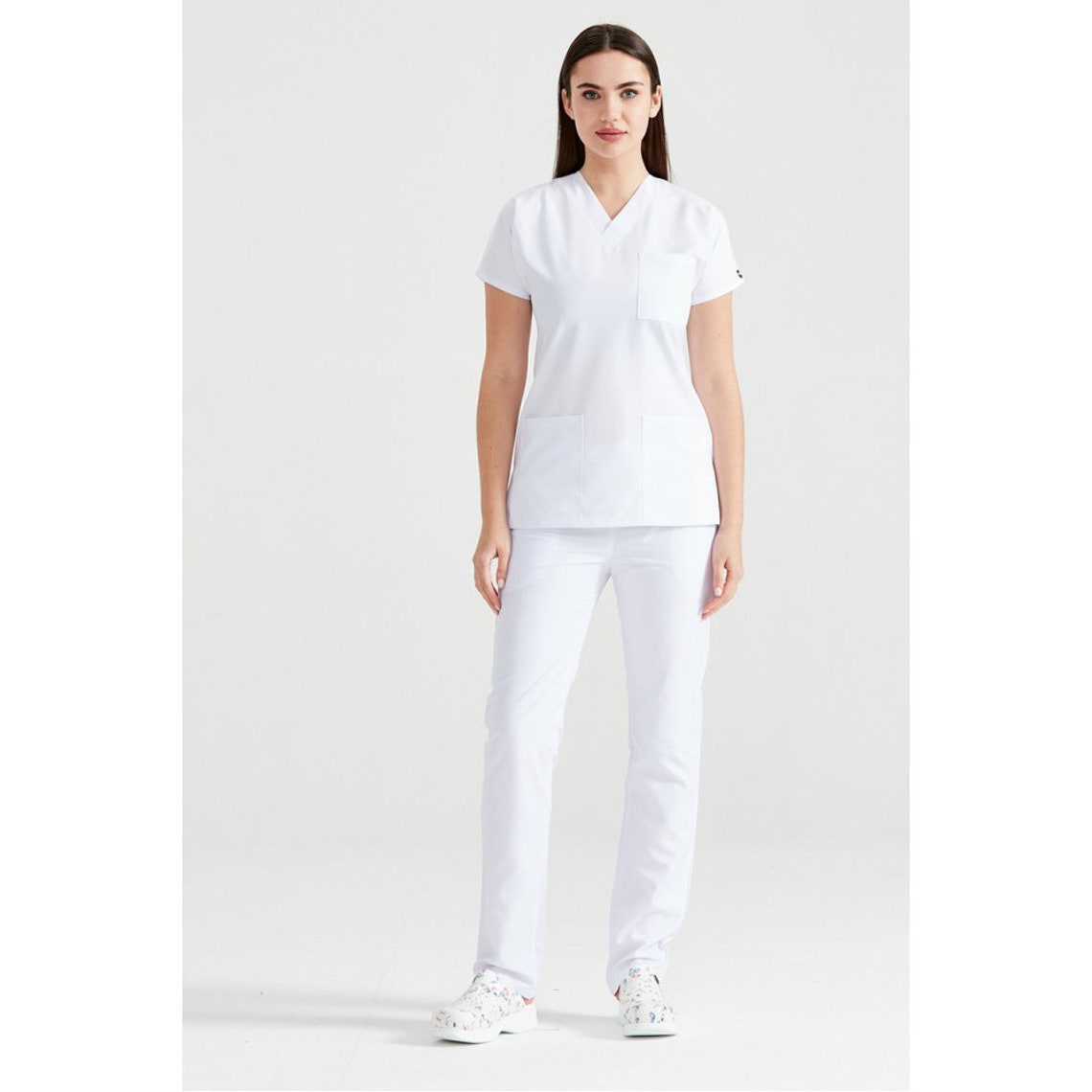 White Scrub Set, V Neck Nurse Scrub, Medical Scrub, Women's Scrub Set ...