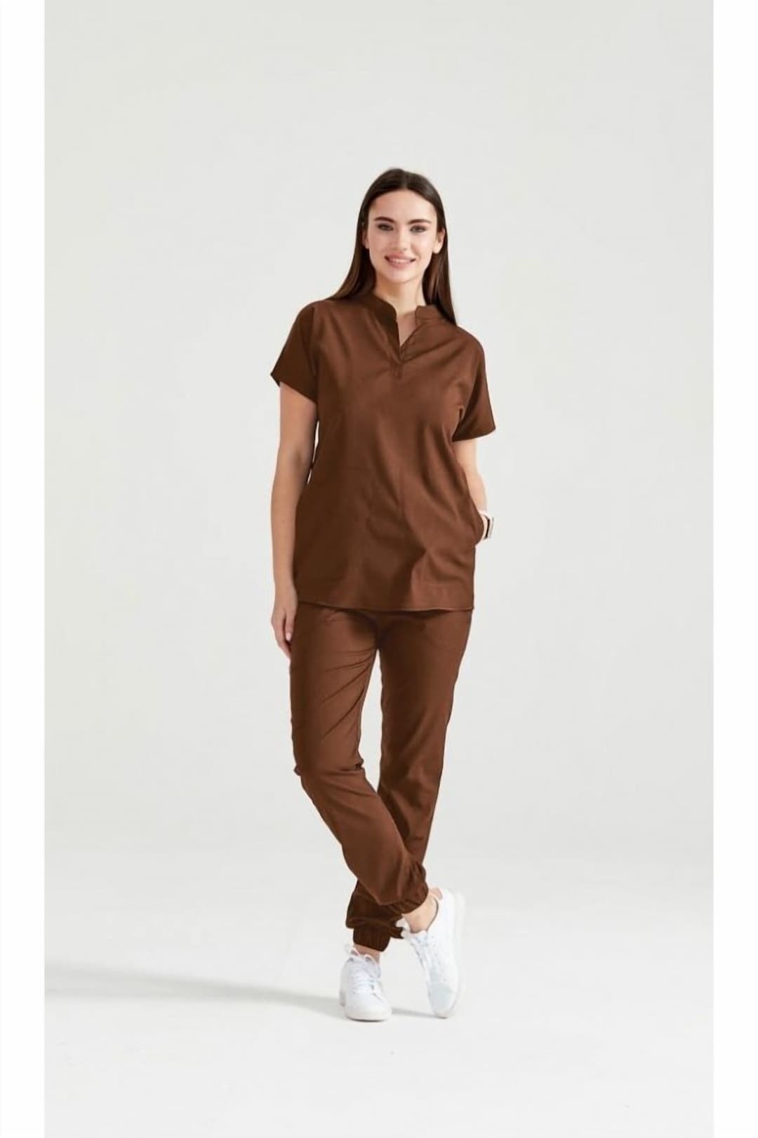 Brown Scrub Set, Judge Neck Nurse Scrub, Medical Women's Scrub Set ...