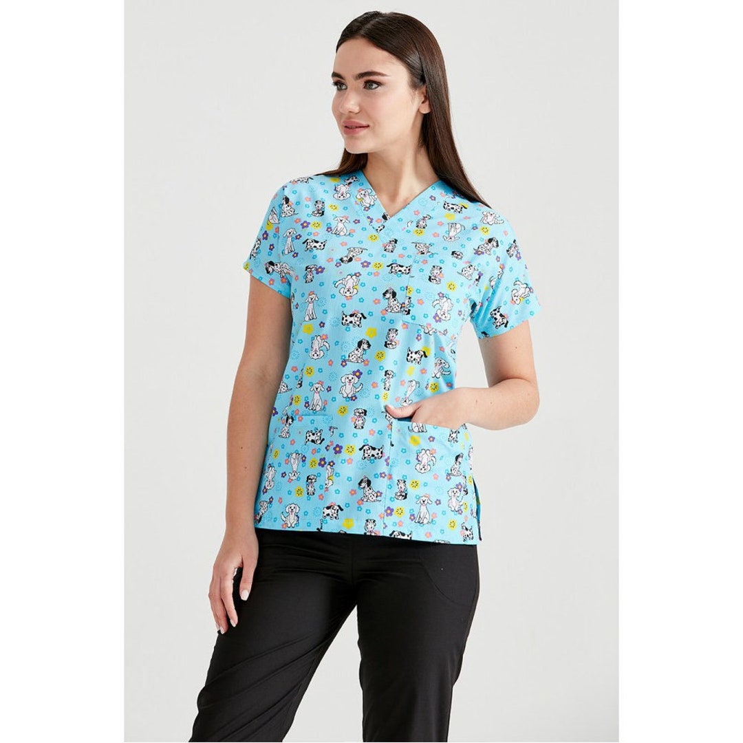 Unisex Dog Patterned Dental Scrub Top Only, V Neck Nurse Scrub Top ...