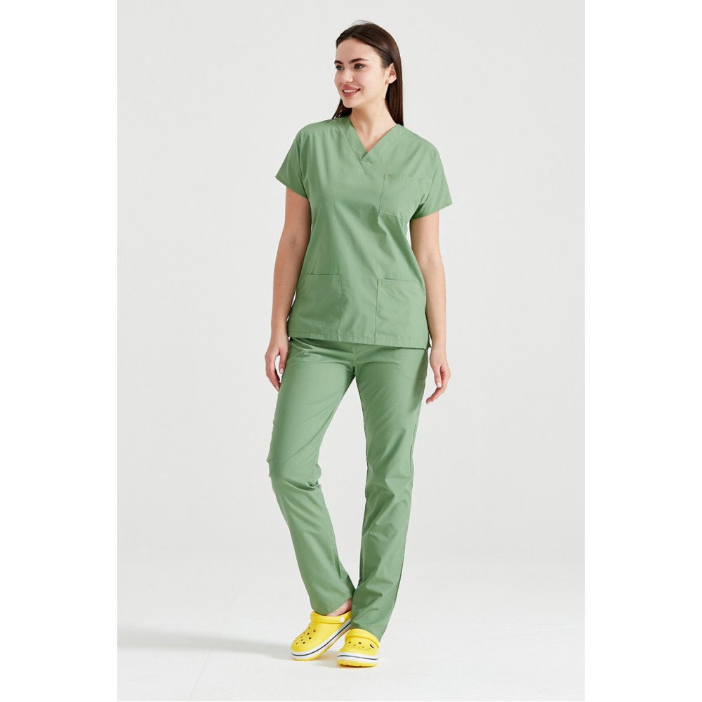 Pistachio Green Scrub Set, V Neck Nurse Scrub, Medical Scrub, Women's ...