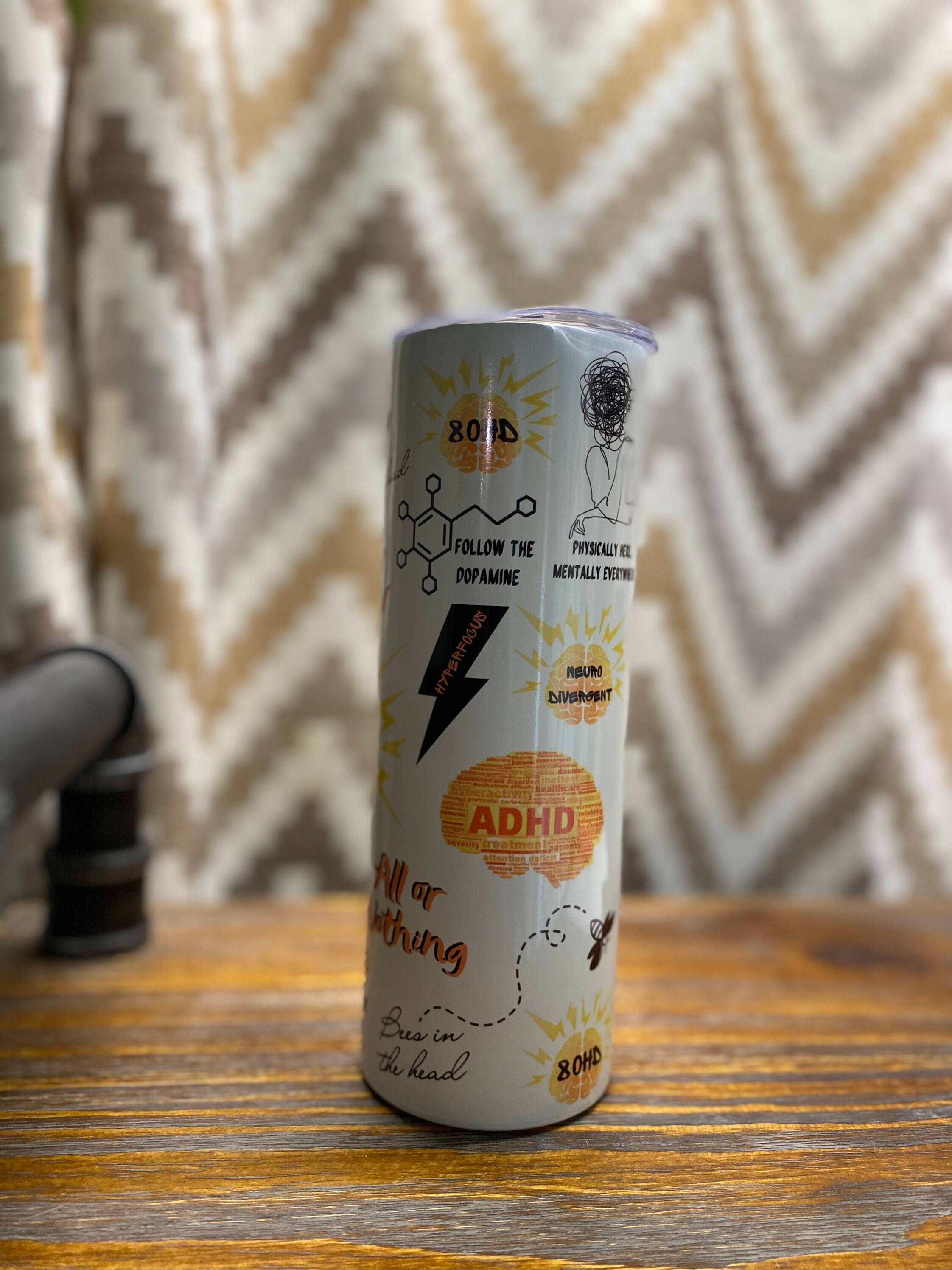 ADHD Tavel Mug With Lid and Straw. Adhd Awareness. 80HD, Bees in the ...